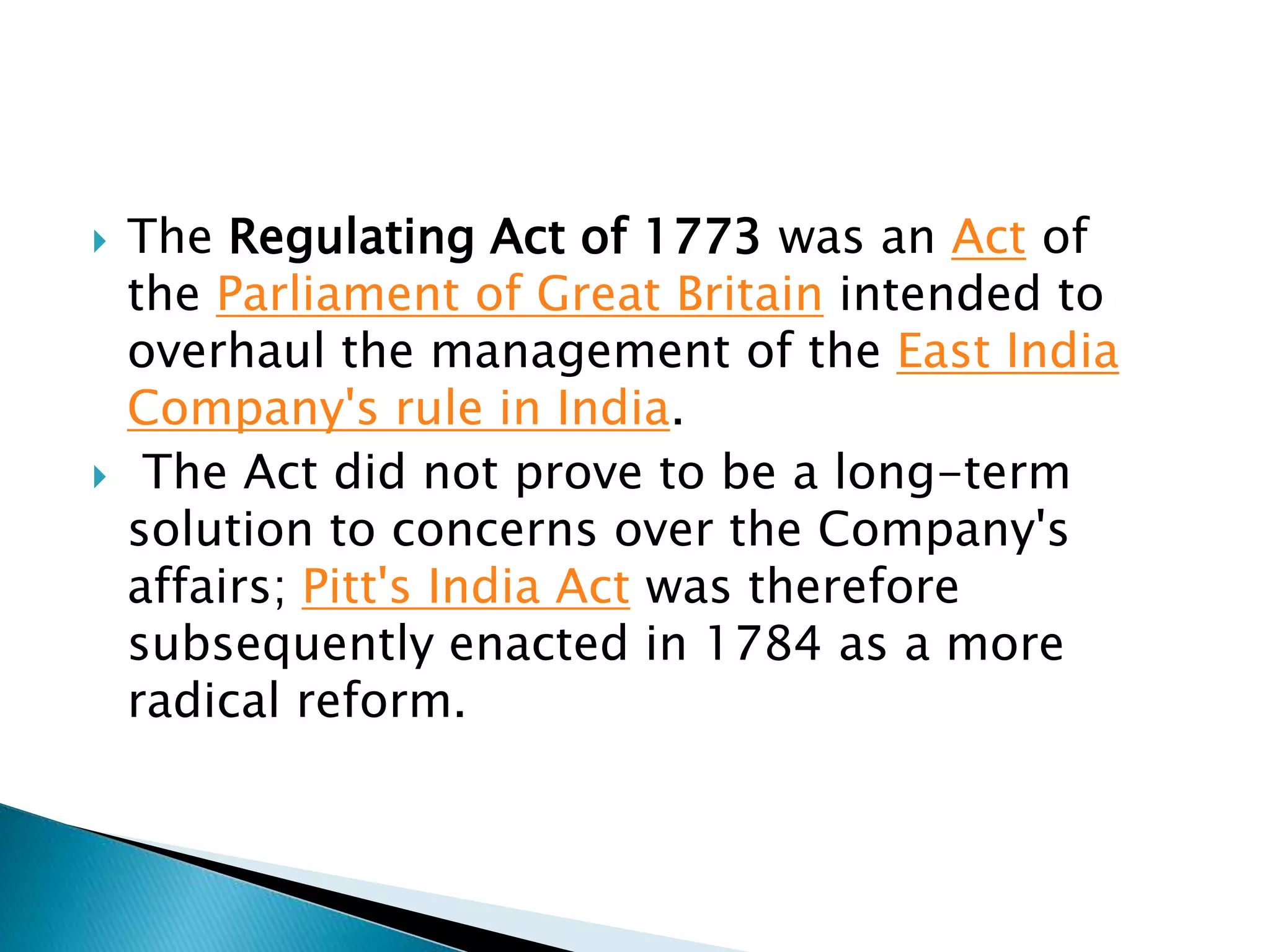 REGULATING ACT 1773 | PPTX | Political Issues & policy | Politics
