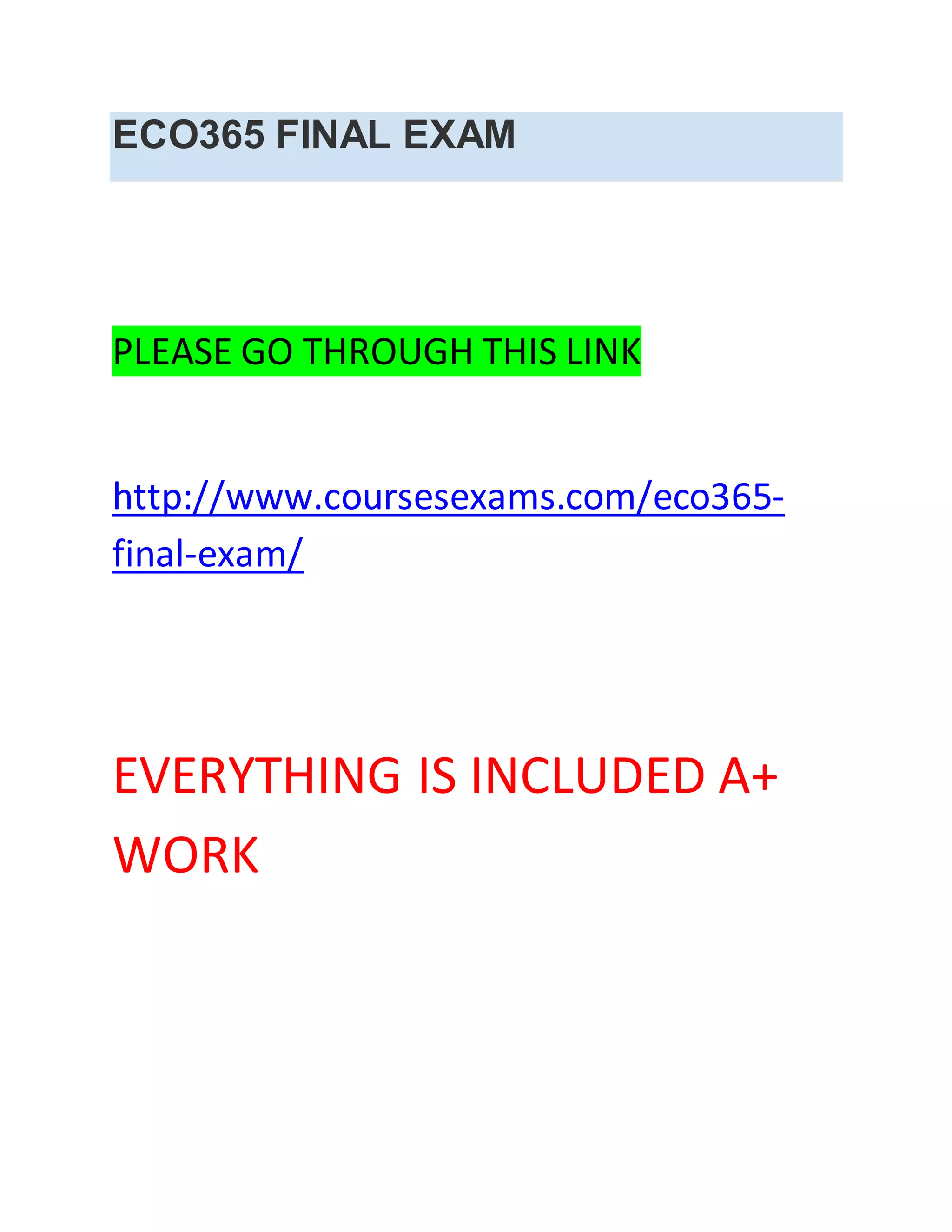 Eco365 Final Exam Docx
