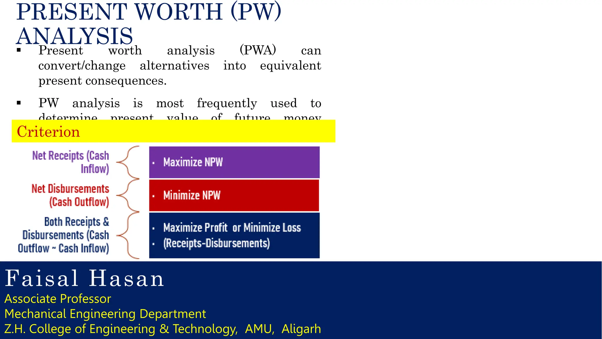 present worth analysis engineering economics | PPT