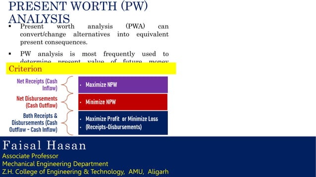 present worth analysis engineering economics | PPT