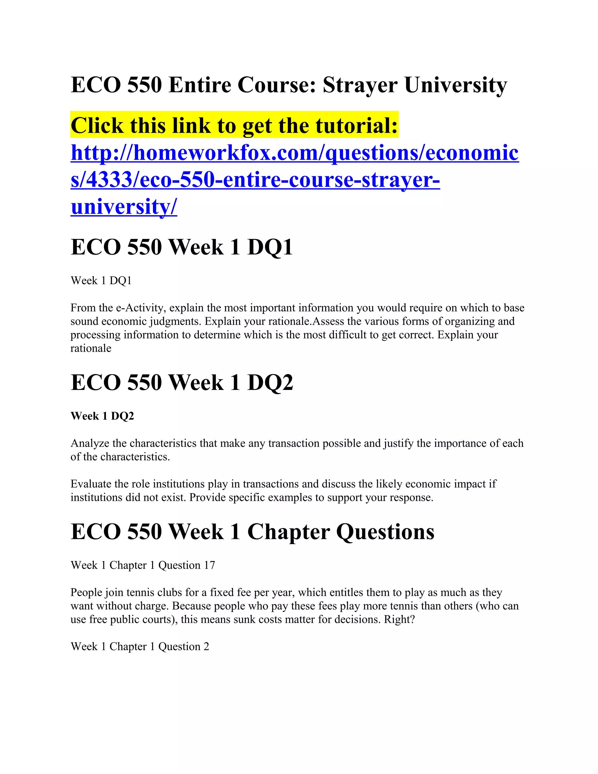 Eco 550 entire course | DOC