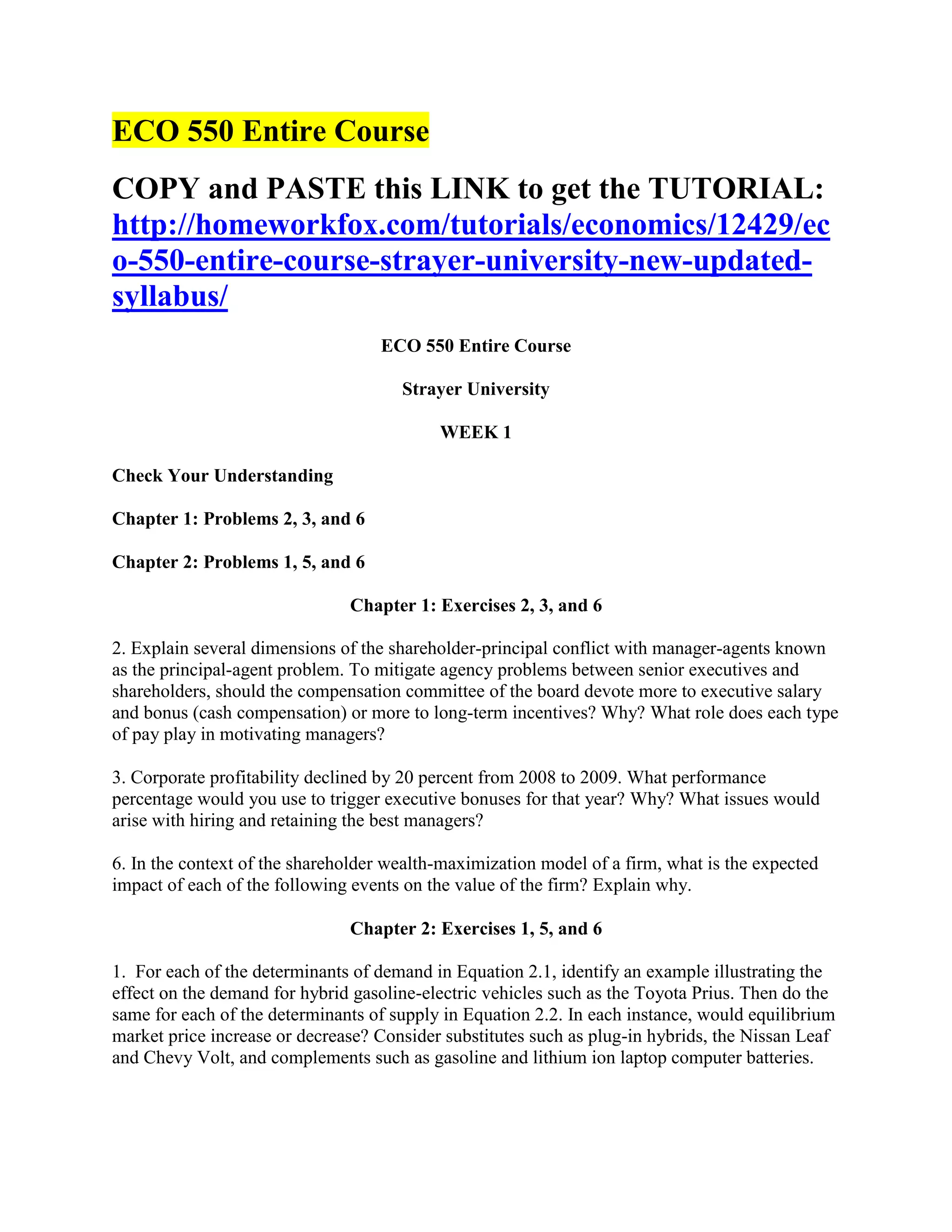 Eco 550 entire course | DOCX