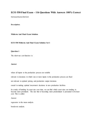 Eco 550 final exam 116 questions with answers 100% correct | DOCX