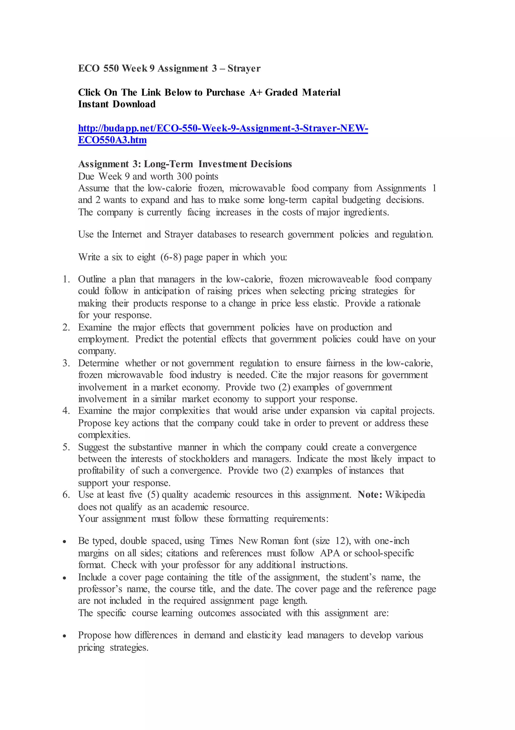 Eco 550 week 9 assignment 3 – strayer | PDF