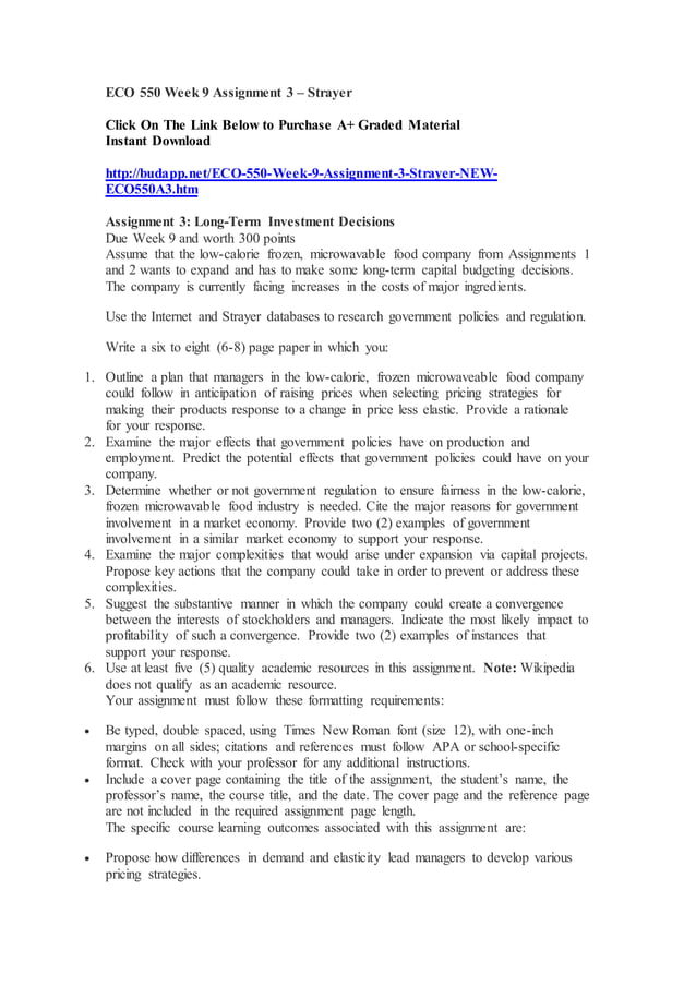 Eco 550 week 9 assignment 3 – strayer | DOCX | Business Administration | Business