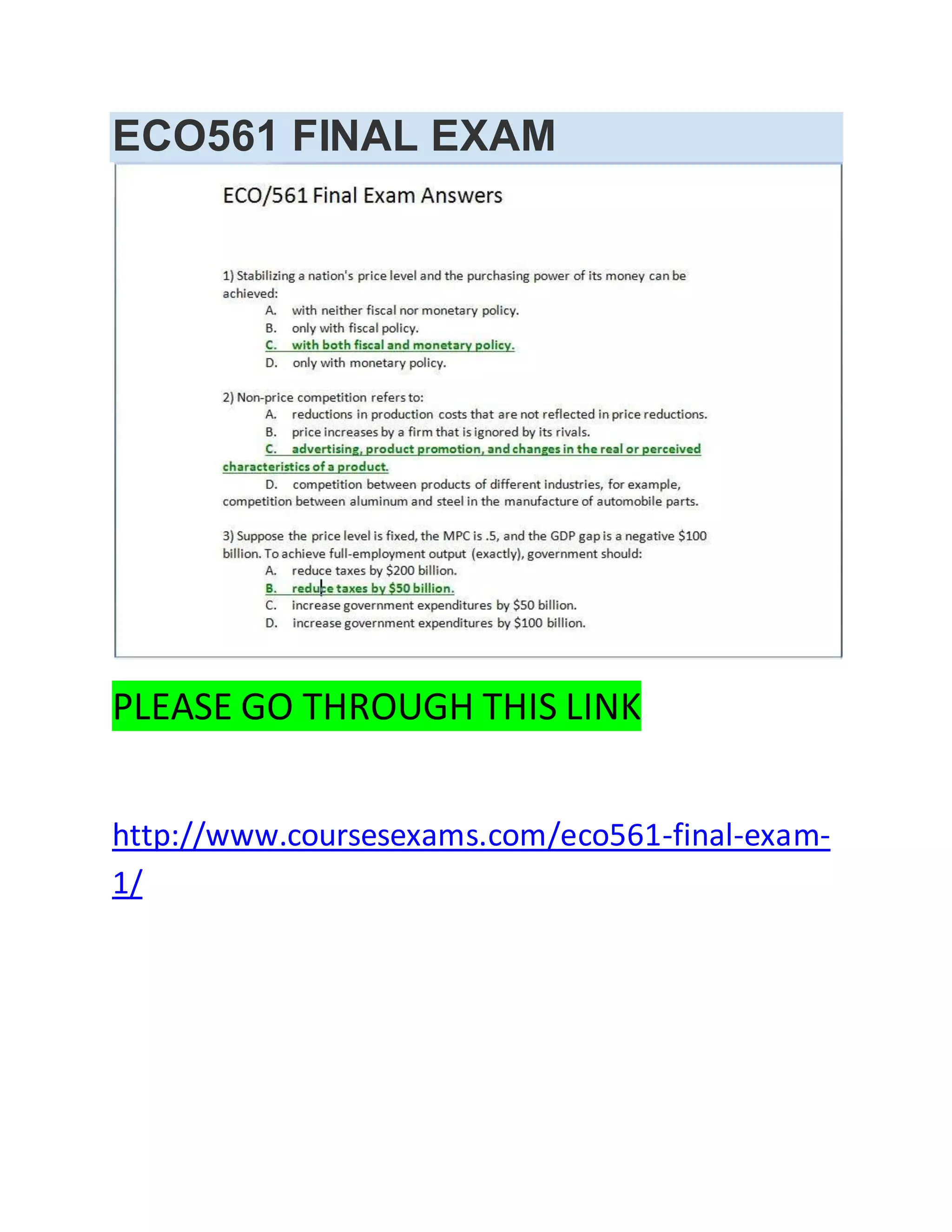 Eco561 final exam | PDF