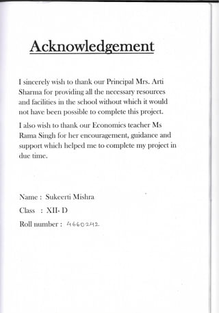 Acknowledgement For School Project Of Economics