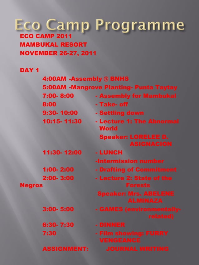 Eco camp programme | PPT