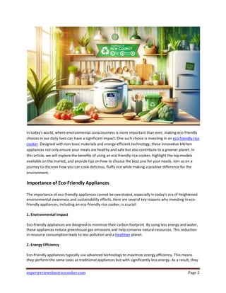 Discover the Best Eco Friendly Rice Cooker | PDF