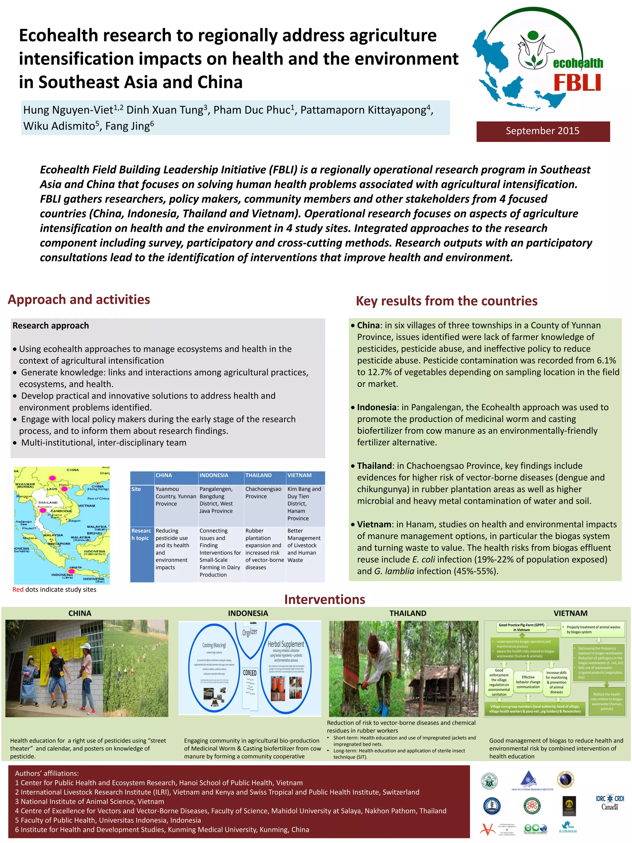 Ecohealth research to regionally address agriculture intensification ...