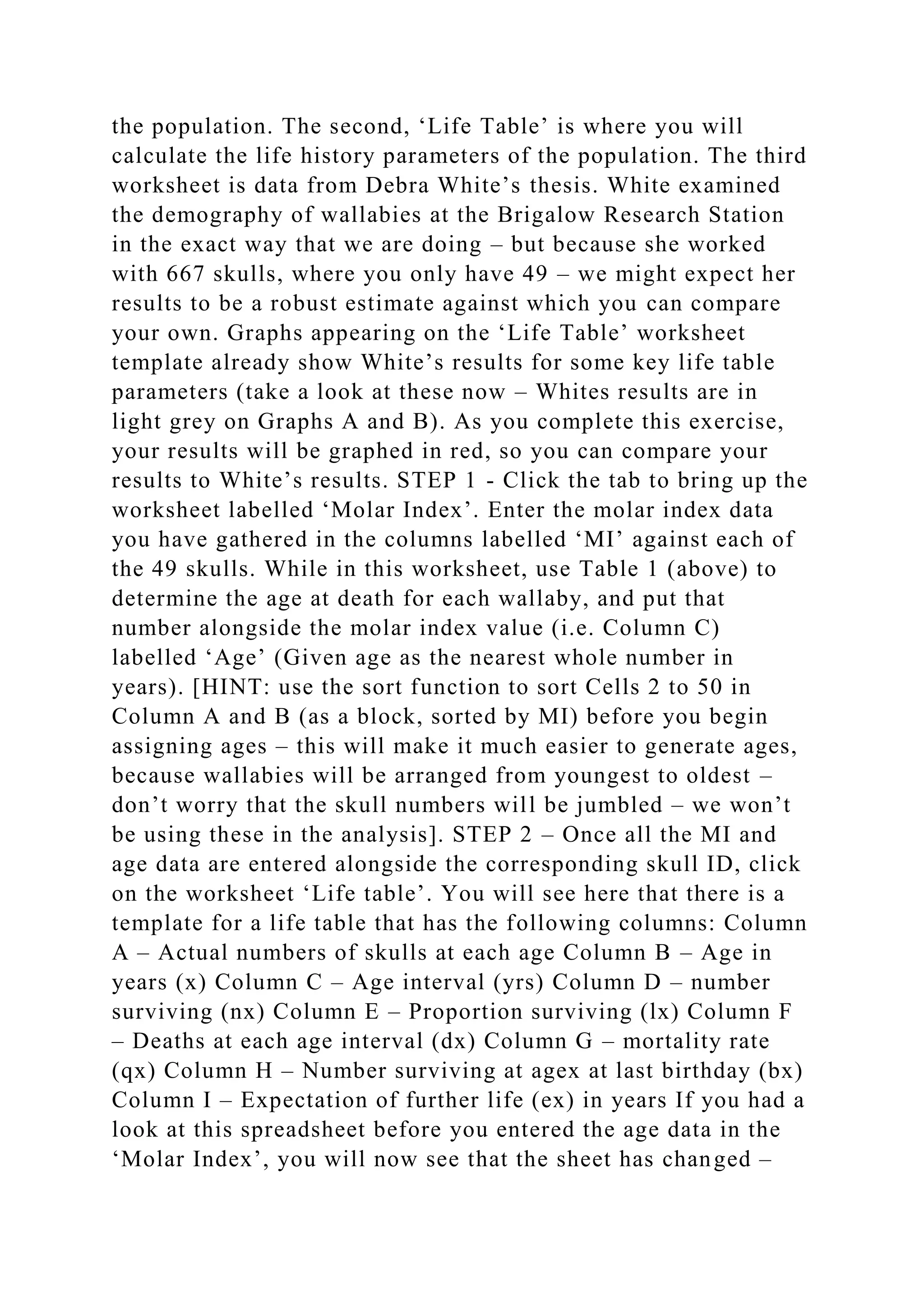 ECOL203403 Assignment 1 Age Structure of a Population Using Life.docx