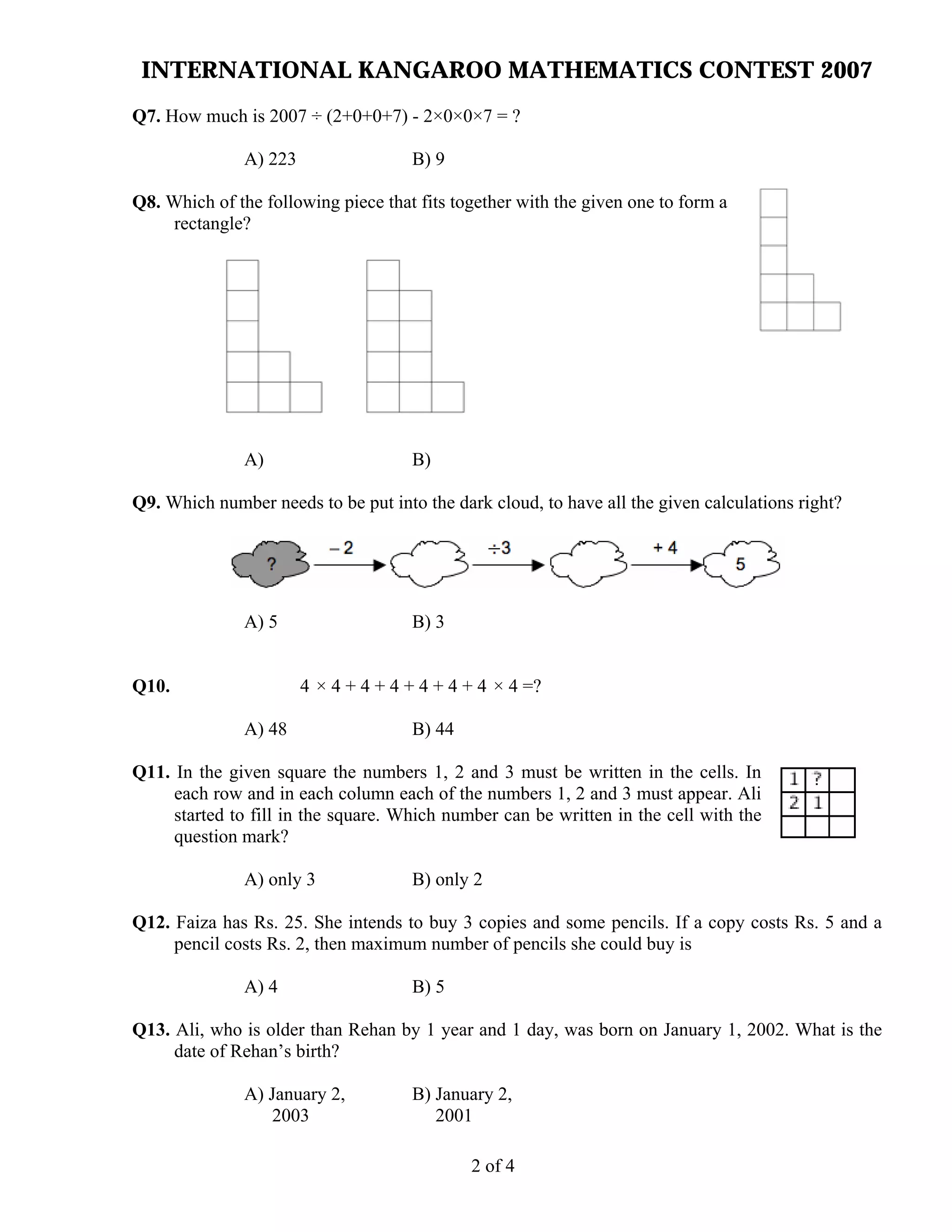 Ecolier 07 | PDF | Games and Puzzles | Hobbies & Interests