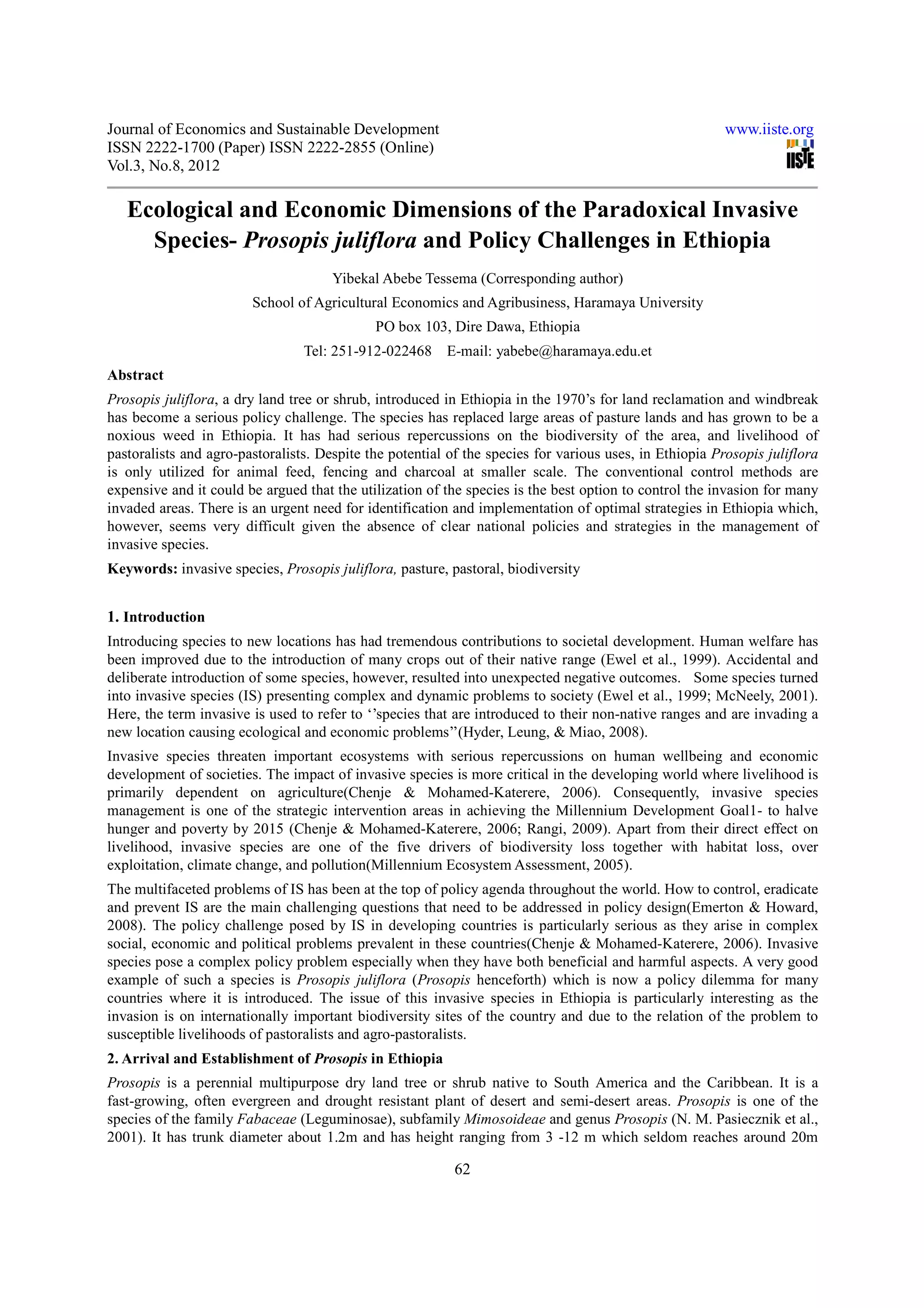 Ecological and economic dimensions of the paradoxical invasive | PDF