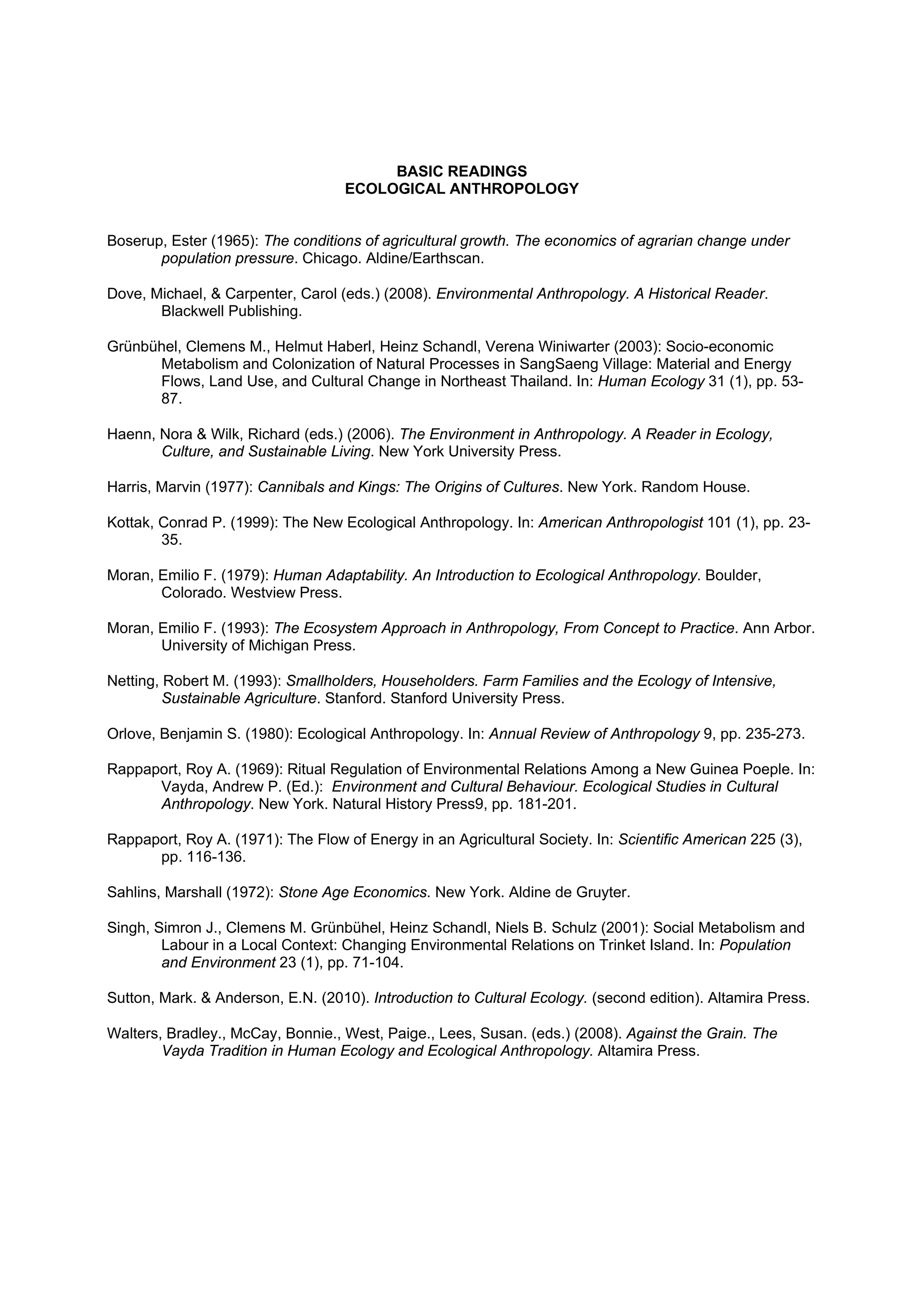 Ecological anthropology basic readings_2010 | PDF