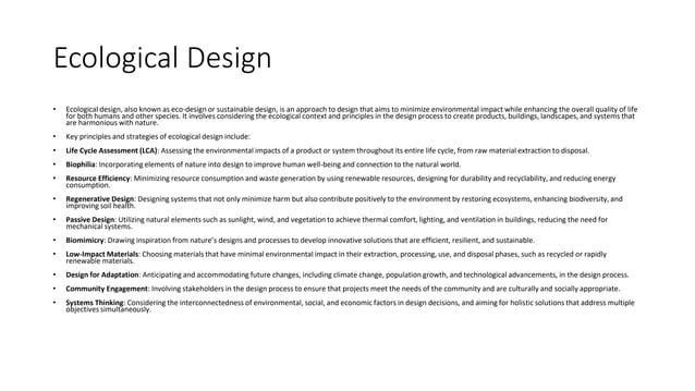 Ecological Design/Eco-Design/Sustainable Design | PPTX | Science