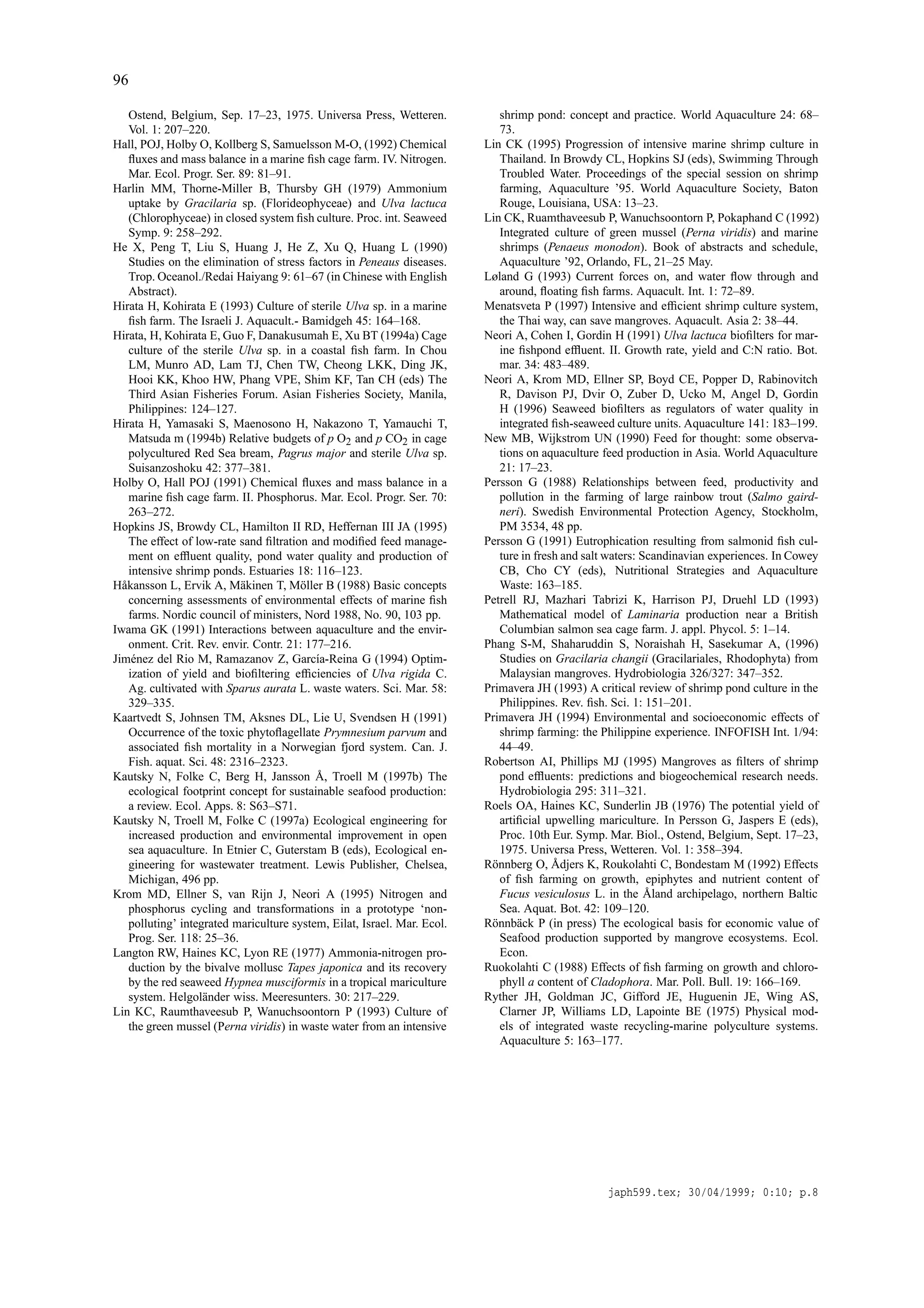 Ecological engineering in aquaculture use of seaweeds for removing ...