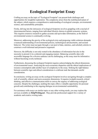 Ecological Footprint Essay | PDF