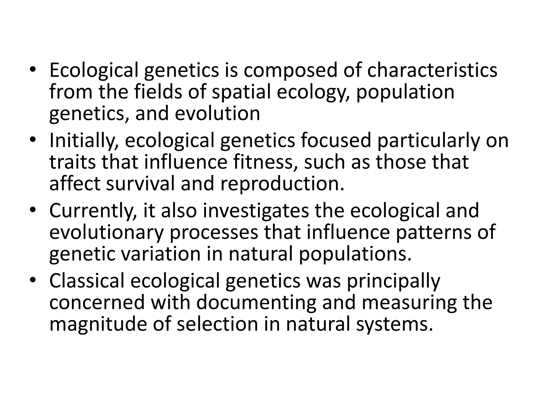 Ecological genetics and Molecular ecology.pptx | Biological Sciences ...