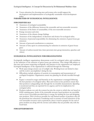 Ecological Intelligence (Dr.Alam): An Introduction | DOC