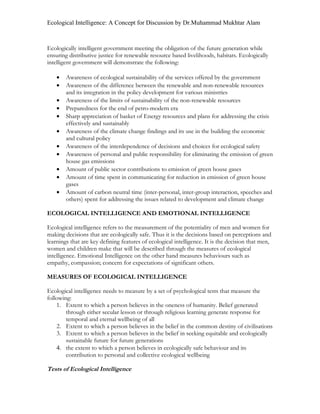 Ecological Intelligence (Dr.Alam): An Introduction | DOC