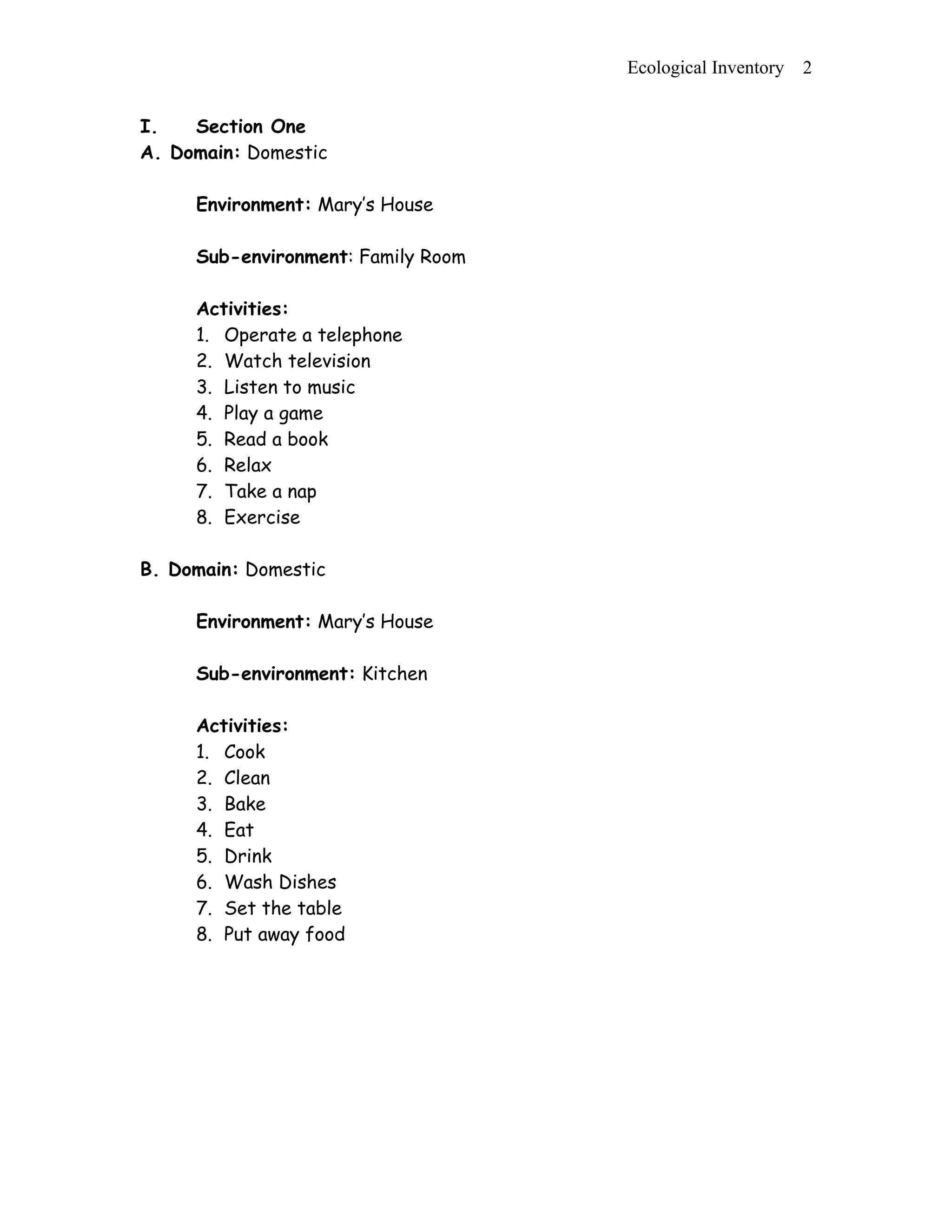 Ecological Inventory Strategy Assignment | DOC