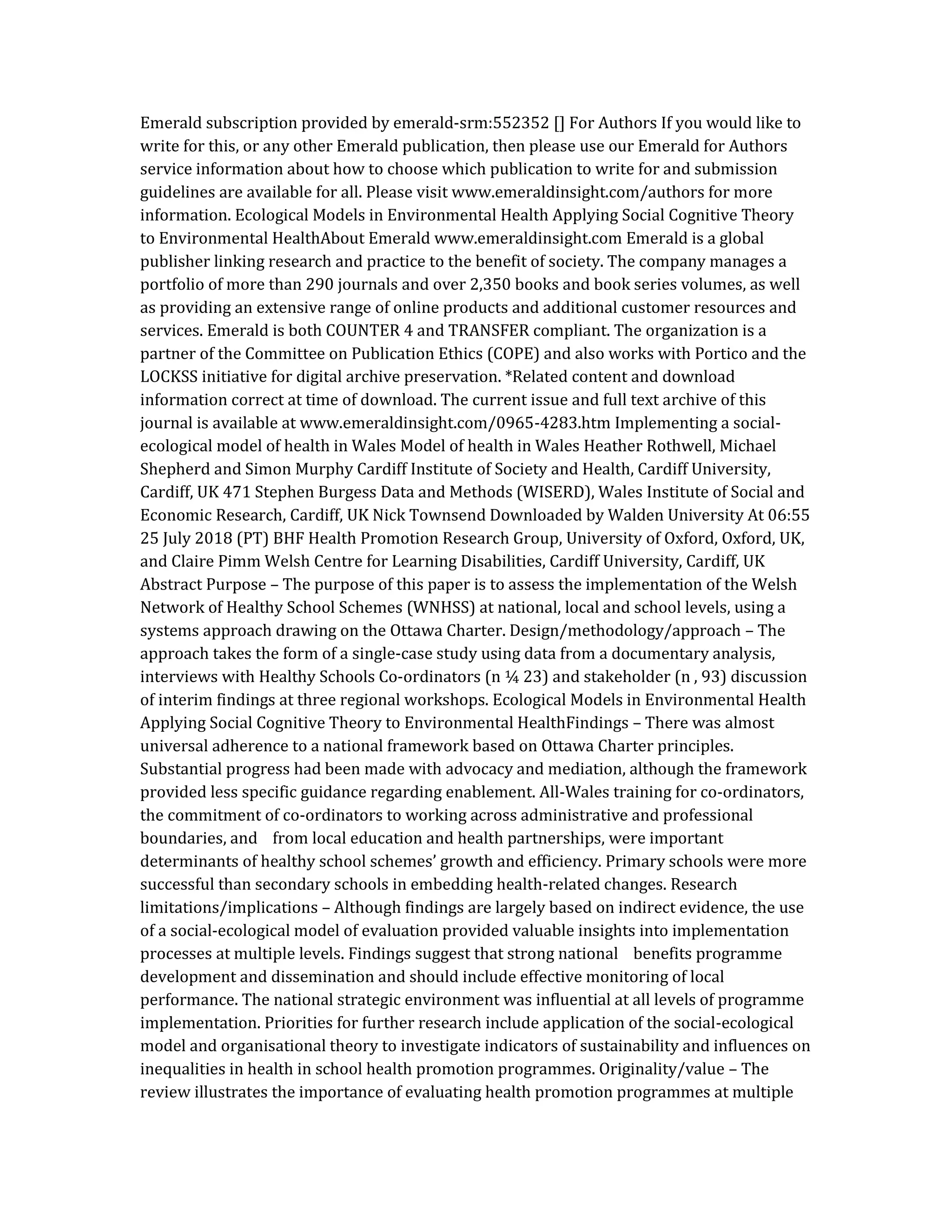 Ecological Models in Environmental Health Applying Social Cognitive ...