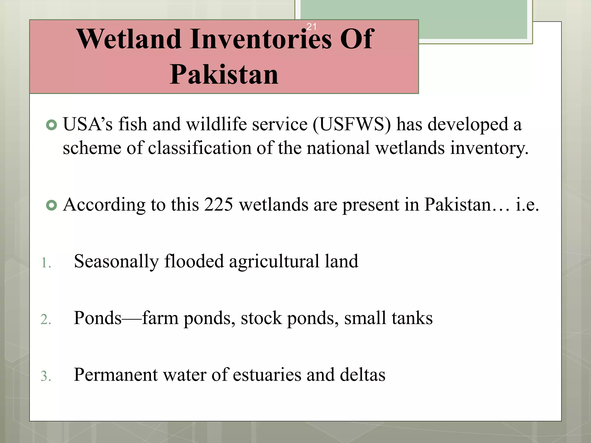 Wetlands of Pakistan, their Conservation & Management | PPTX