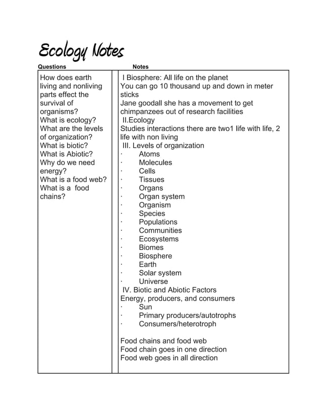 Ecology notes | PDF