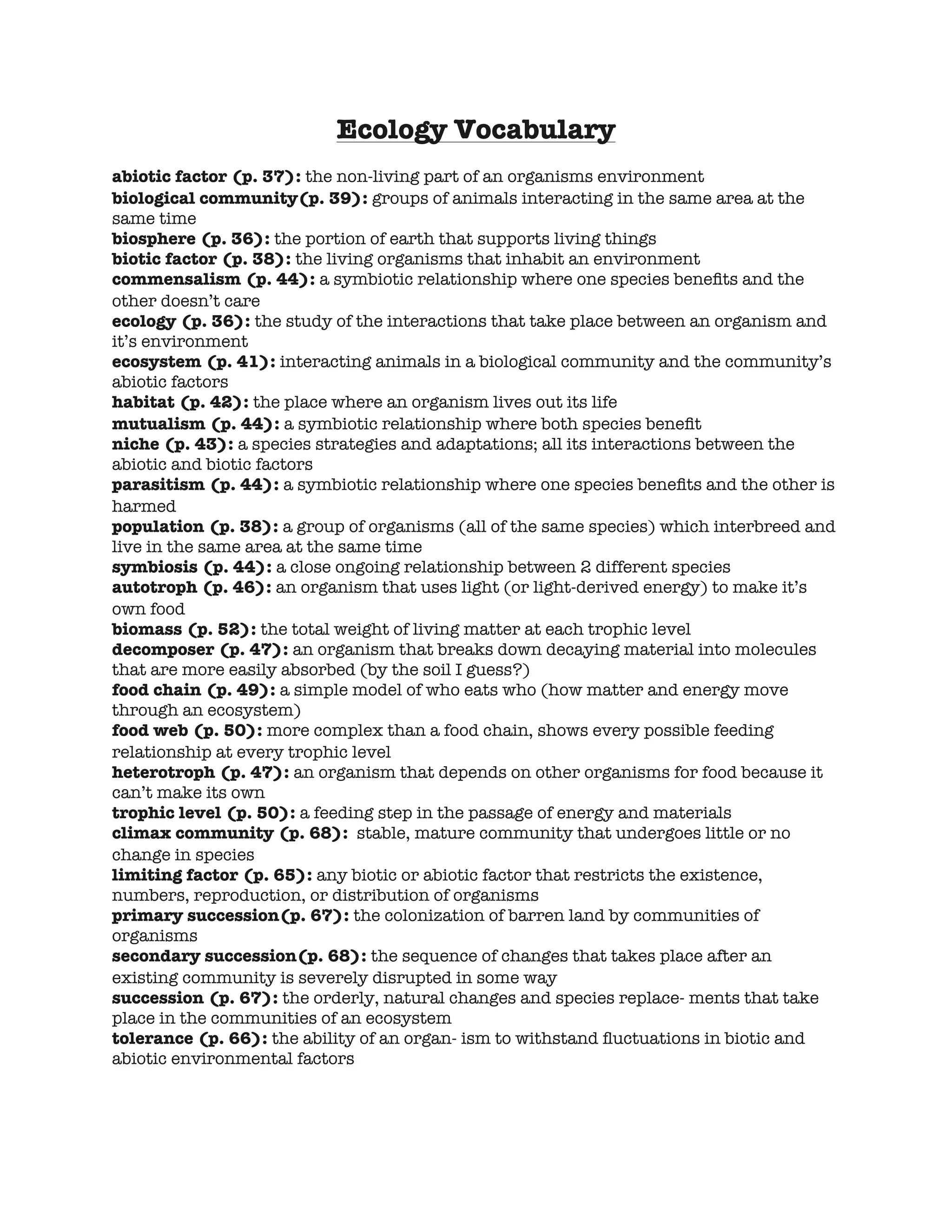 Ecology vocabulary | PAGES | Biological Sciences | Science