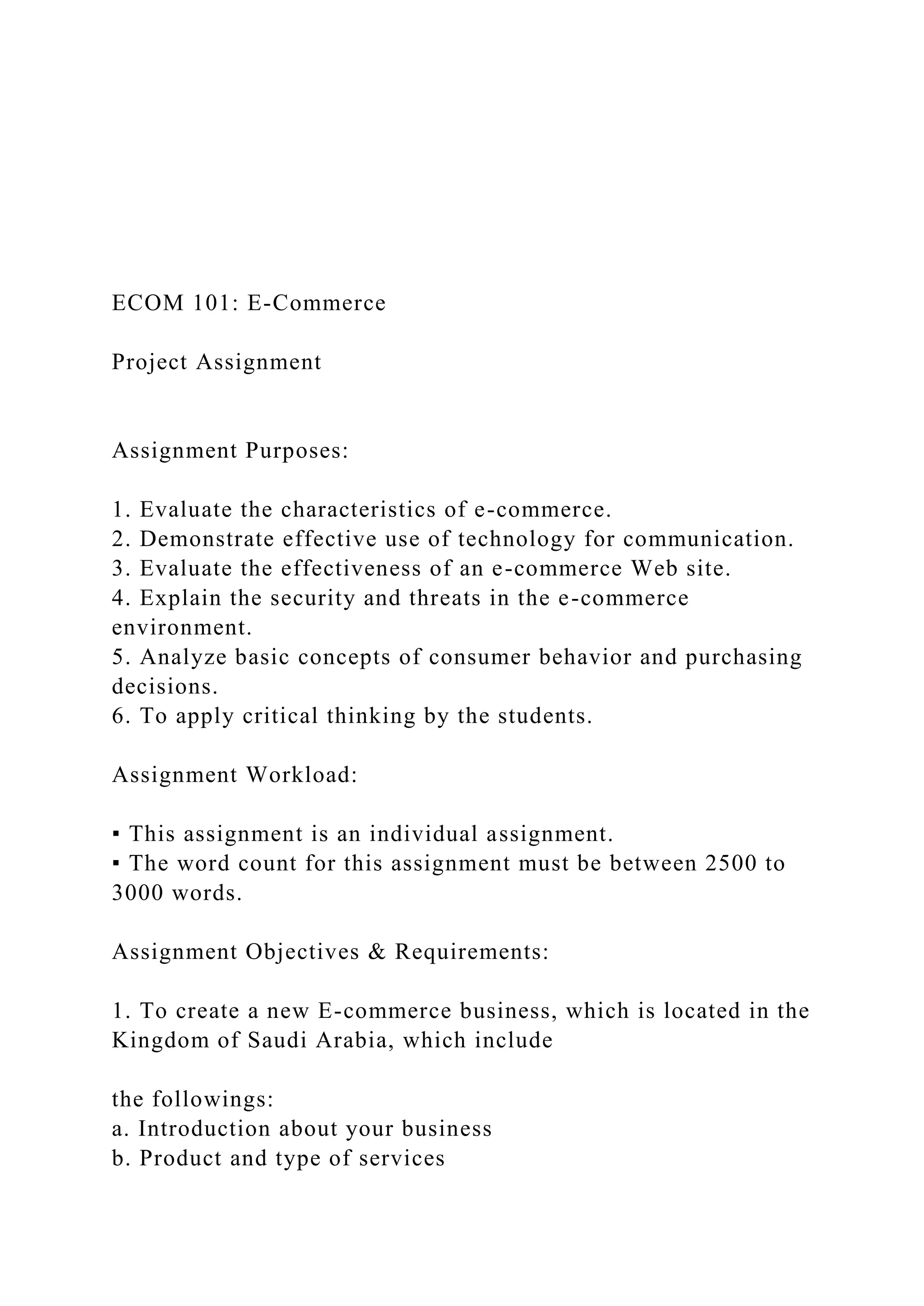 ECOM 101 E-Commerce Project Assignment Assignm.docx