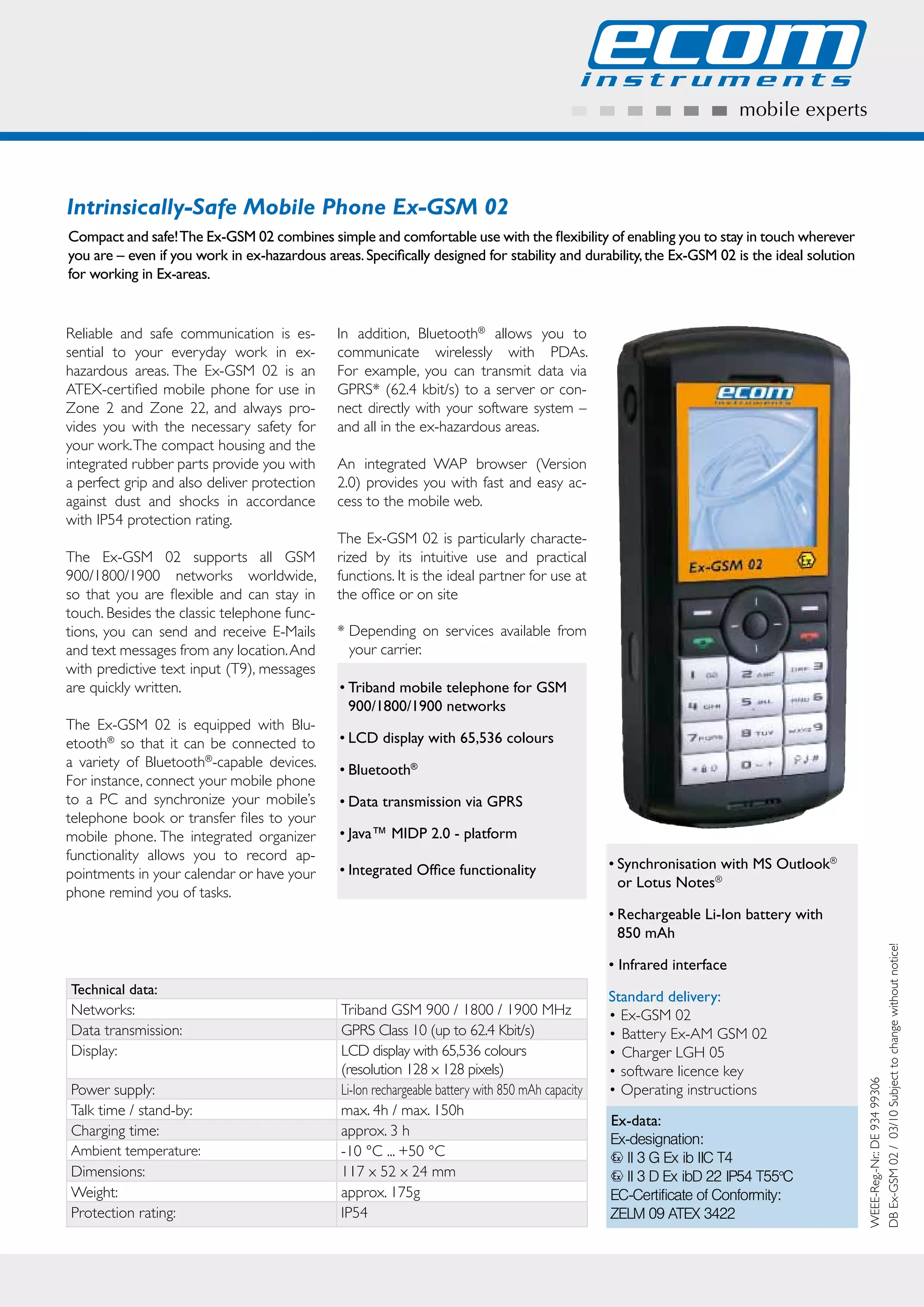 Ecom Ex-GSM ATEX Certified Hazardous Area Mobile Phone | PDF