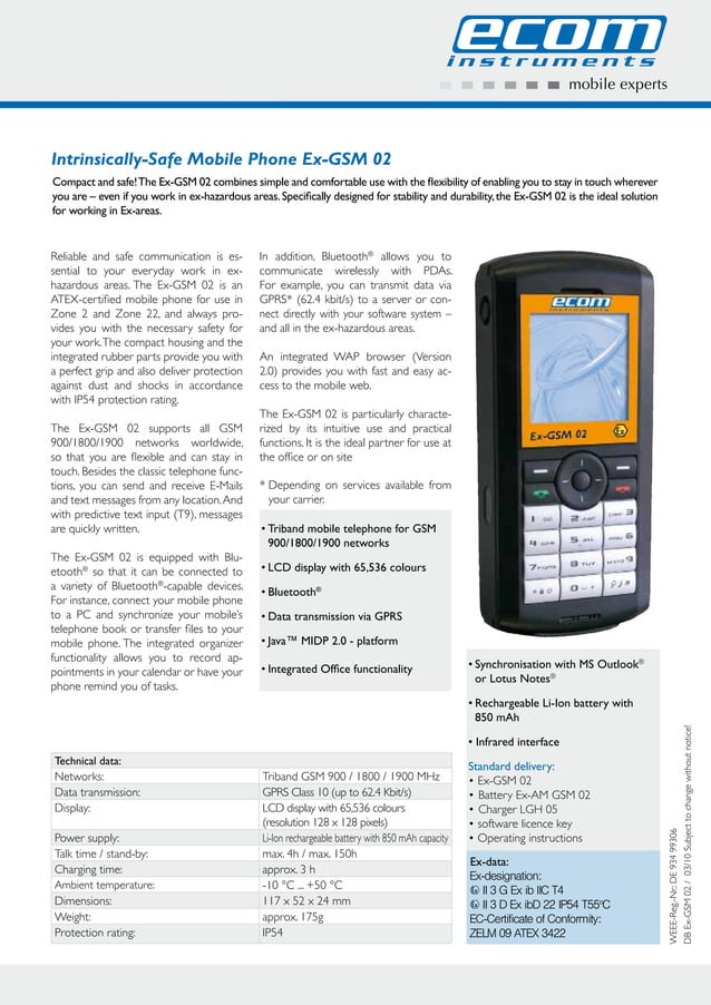 Ecom Ex-GSM ATEX Certified Hazardous Area Mobile Phone | PDF
