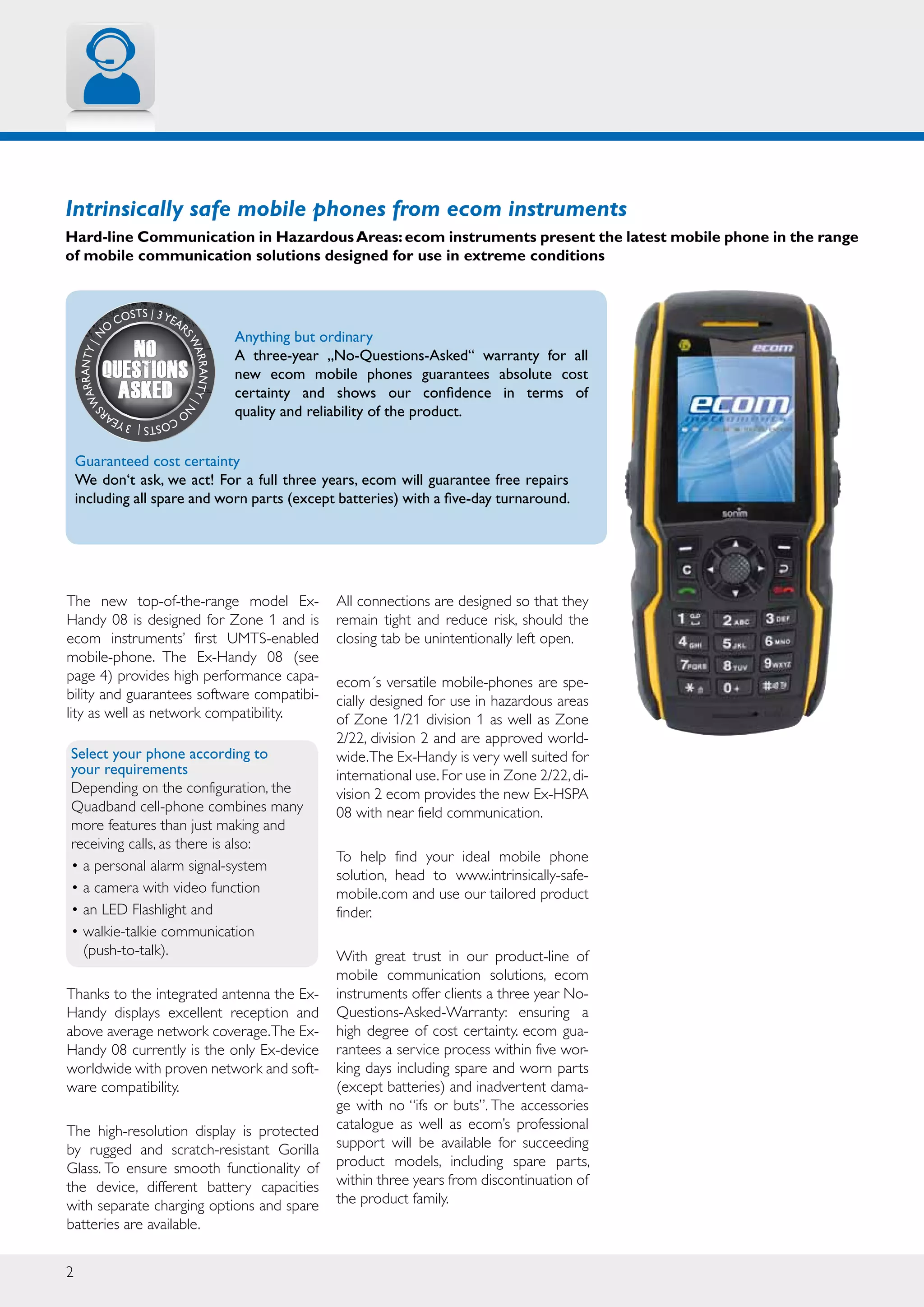 Ecom EX-Handy 08 ATEX Hazardous Area Mobile Phone Datasheet | PDF