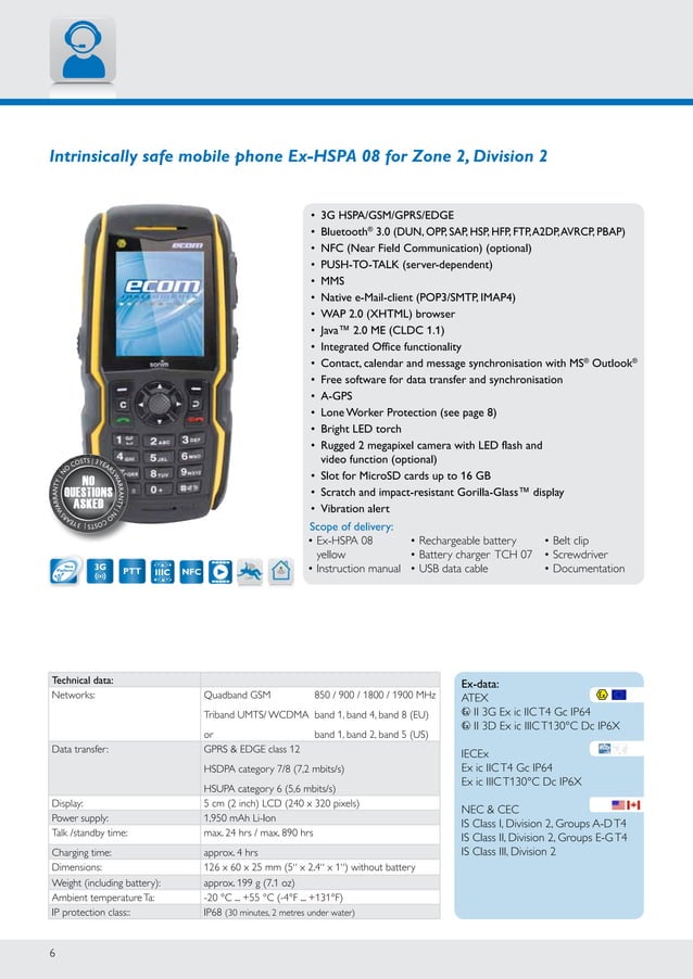 Ecom Ex-HSPA 08 ATEX Hazardous Area Mobile Phone | PDF | Smartphones ...