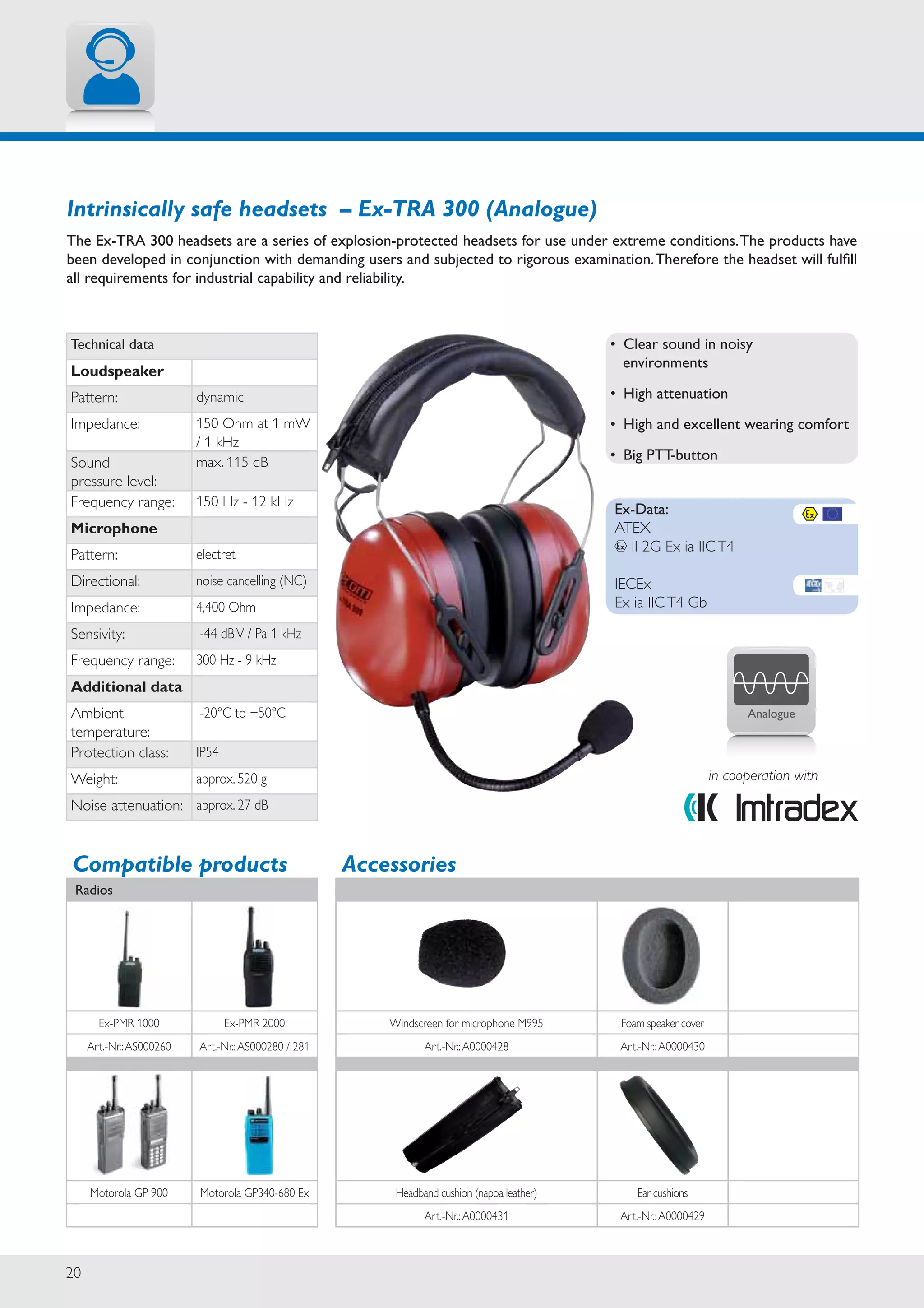 Ecom Ex-TRA300 ATEX Hazardous Area Headset Datasheet | PDF