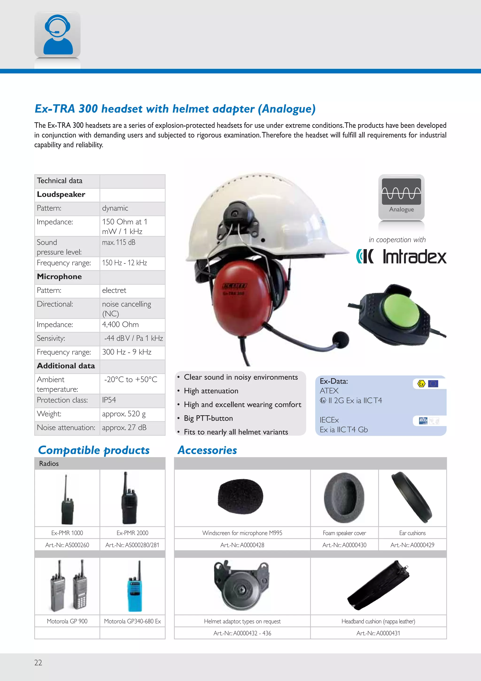 Ecom Ex-TRA300 ATEX Hazardous Area Headset Datasheet | PDF