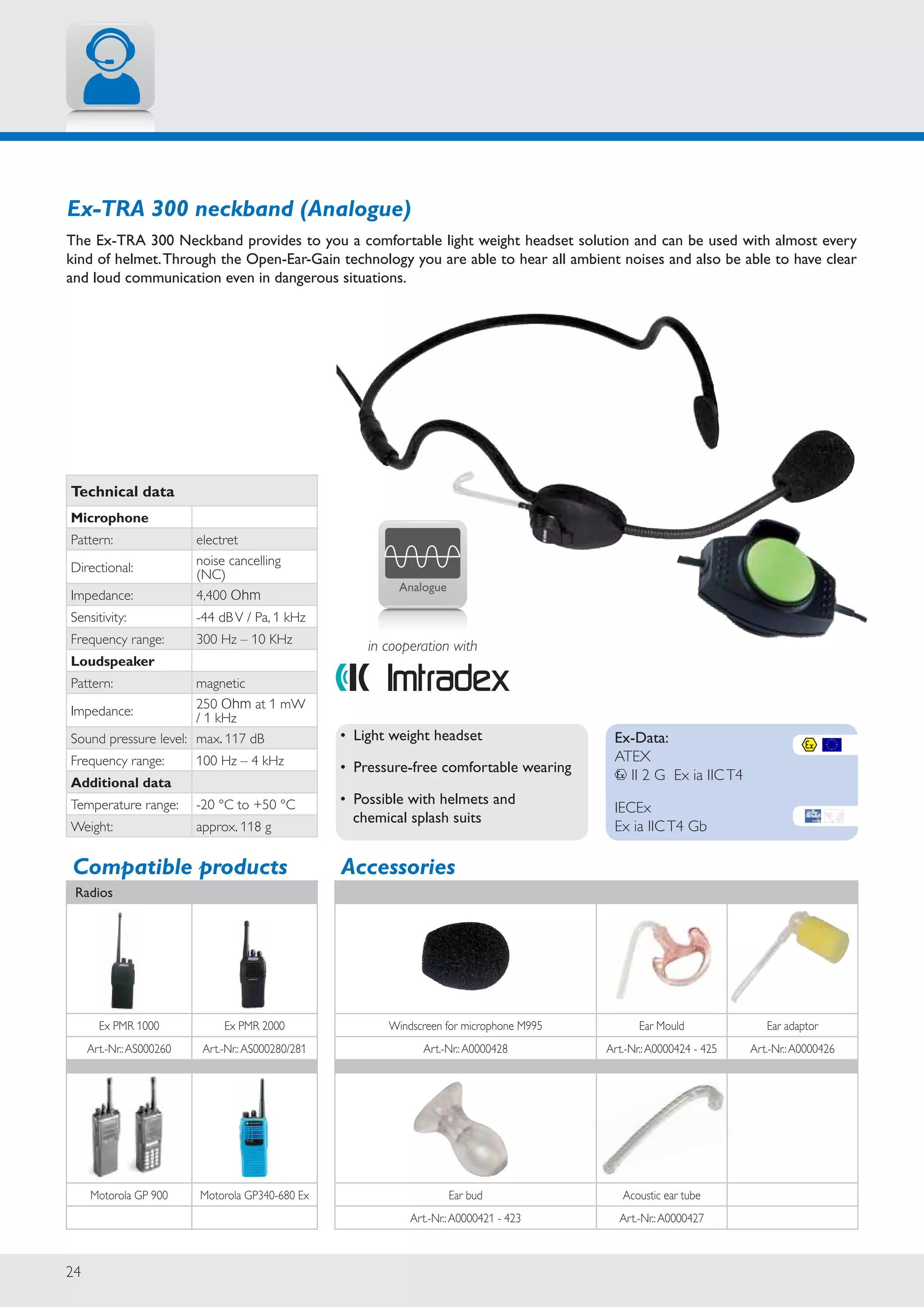 Ecom Ex-TRA300 ATEX Hazardous Area Headset Datasheet | PDF