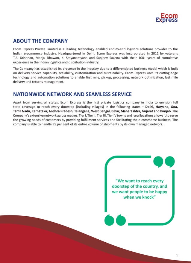 Ecom_Express_Brochure | PDF | Logistics and Transportation Industry | Industries