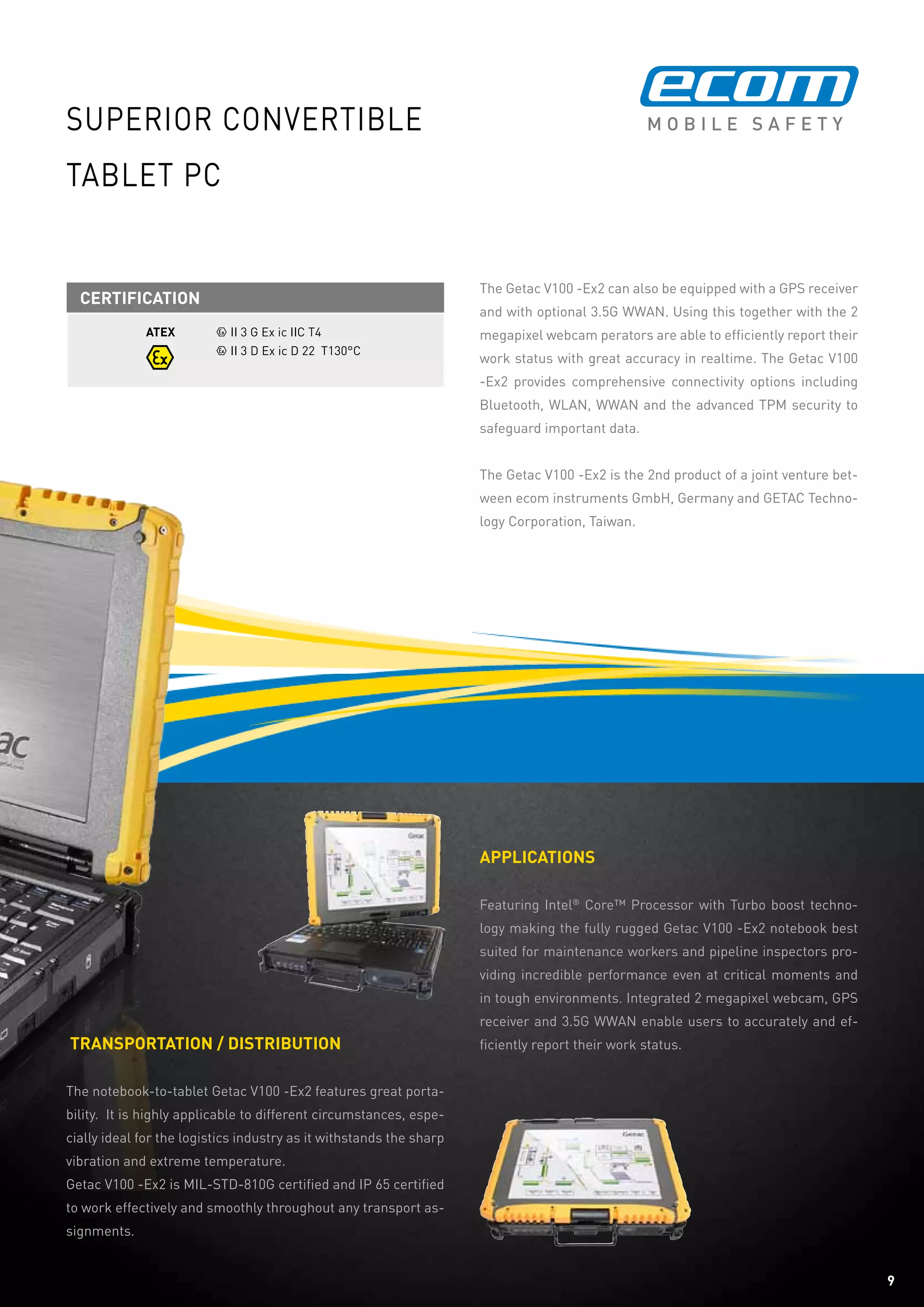 Ecom Getac V100 Ex2 - Hazardous Area Zone 2 Laptop (ATEX Certified) | PDF