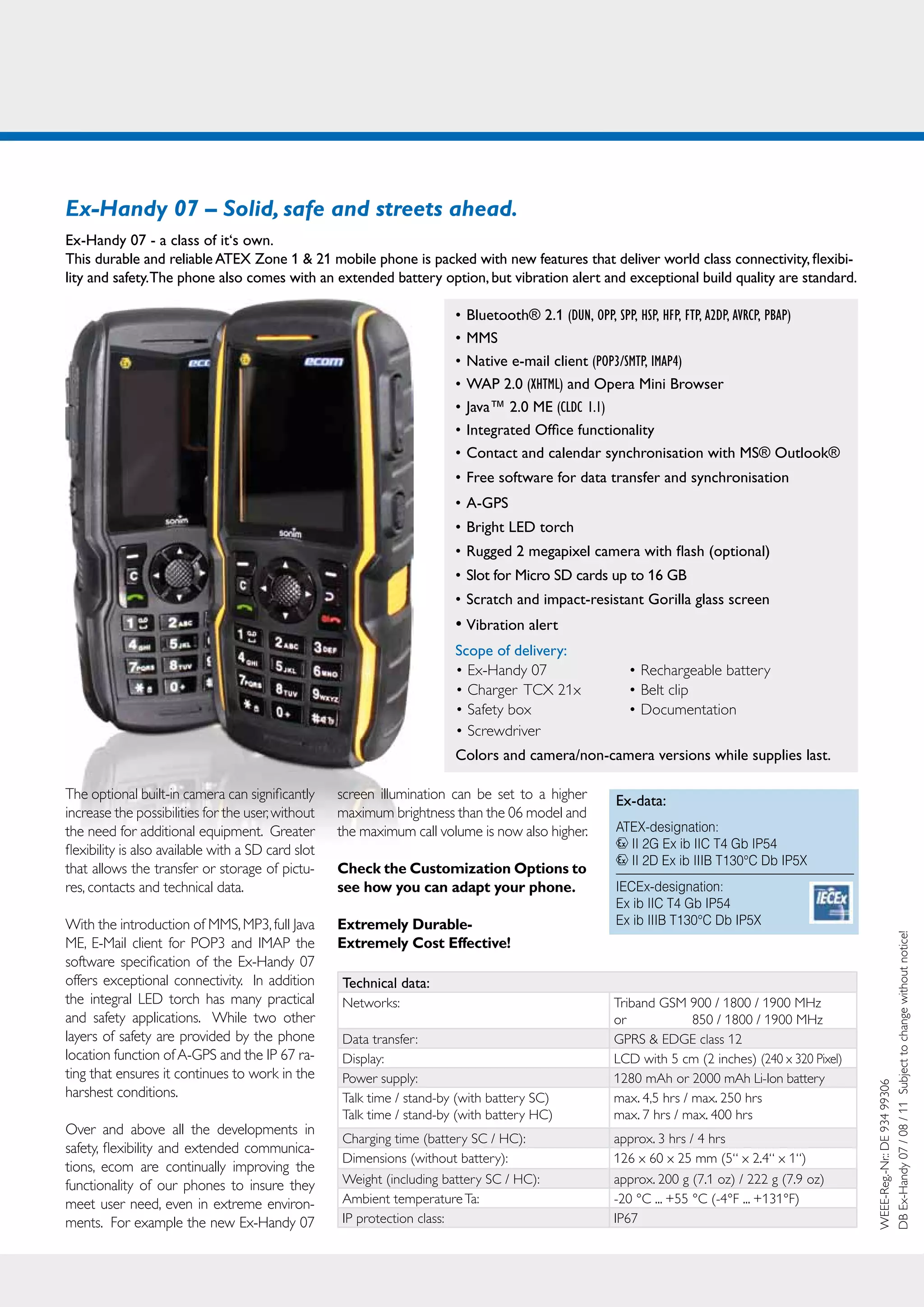 Ecom Handy 07 - ATEX Mobile Phone Hazardous Area | PDF