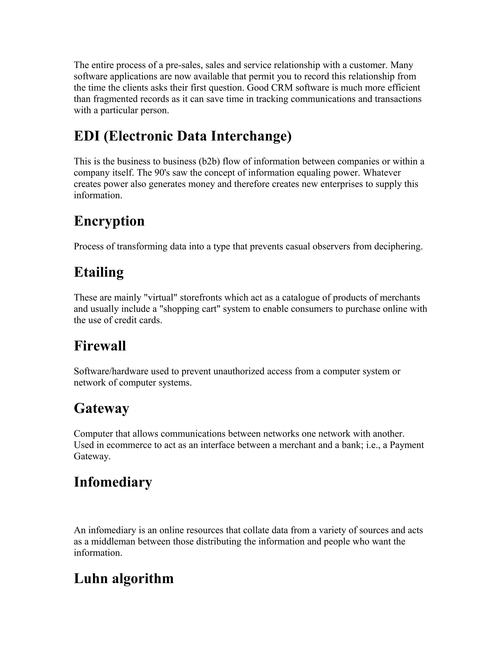 E commerce terminology and definitions | DOC