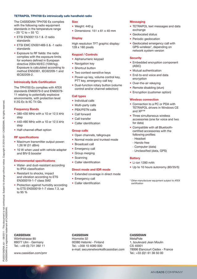 Ecom TETRAPOL TPH700 Ex Hazardous Area Two Way Radio | PDF