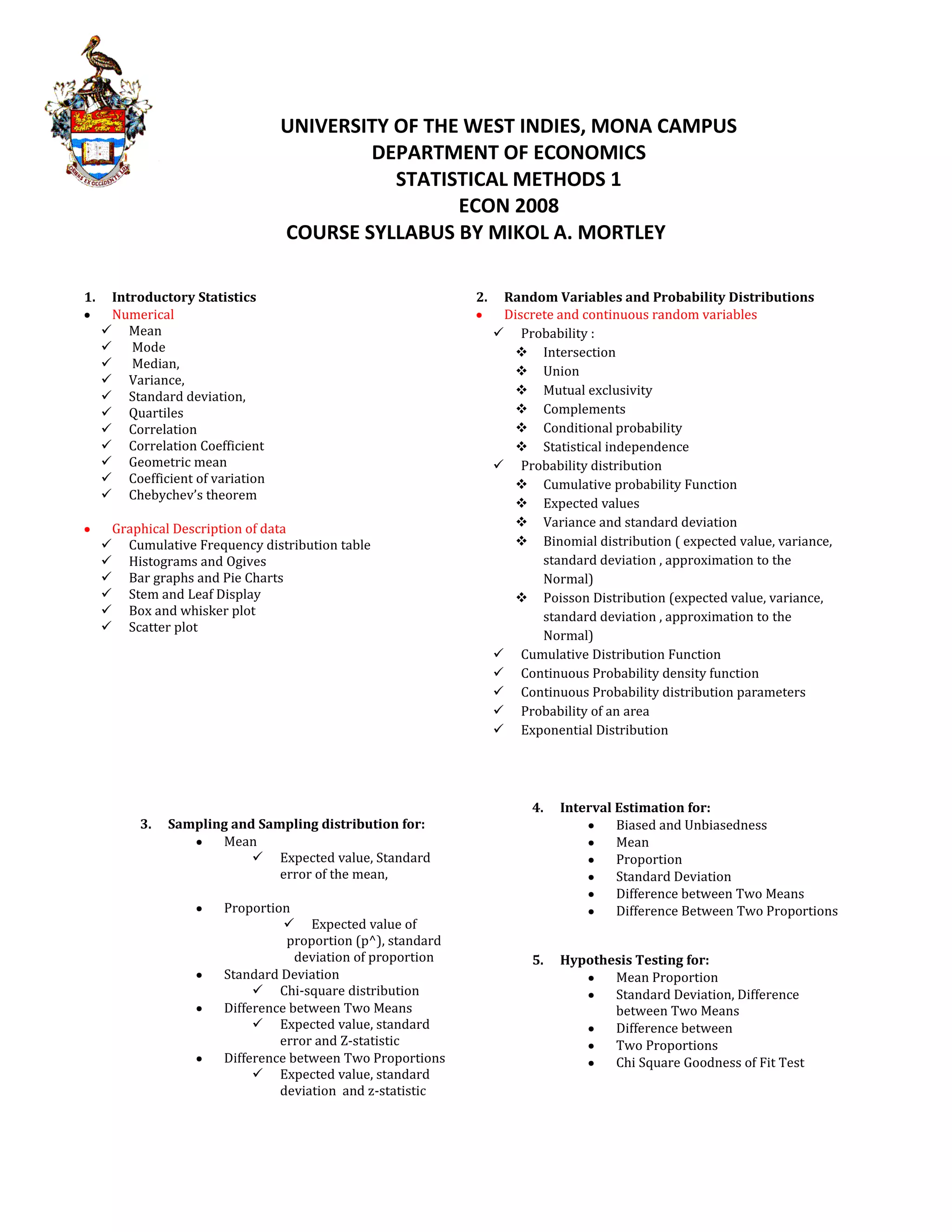 UWI Econ 2008 Comprehensive course syllabus | DOCX