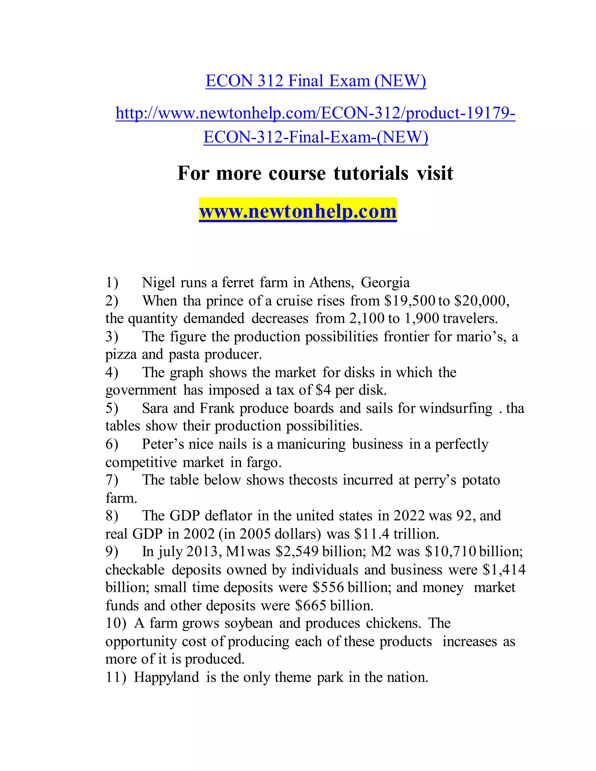 ECON 312 Success Begins/Newtonhelp.com