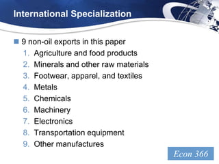 Econ 366 presentation: International Specialization | PPTX