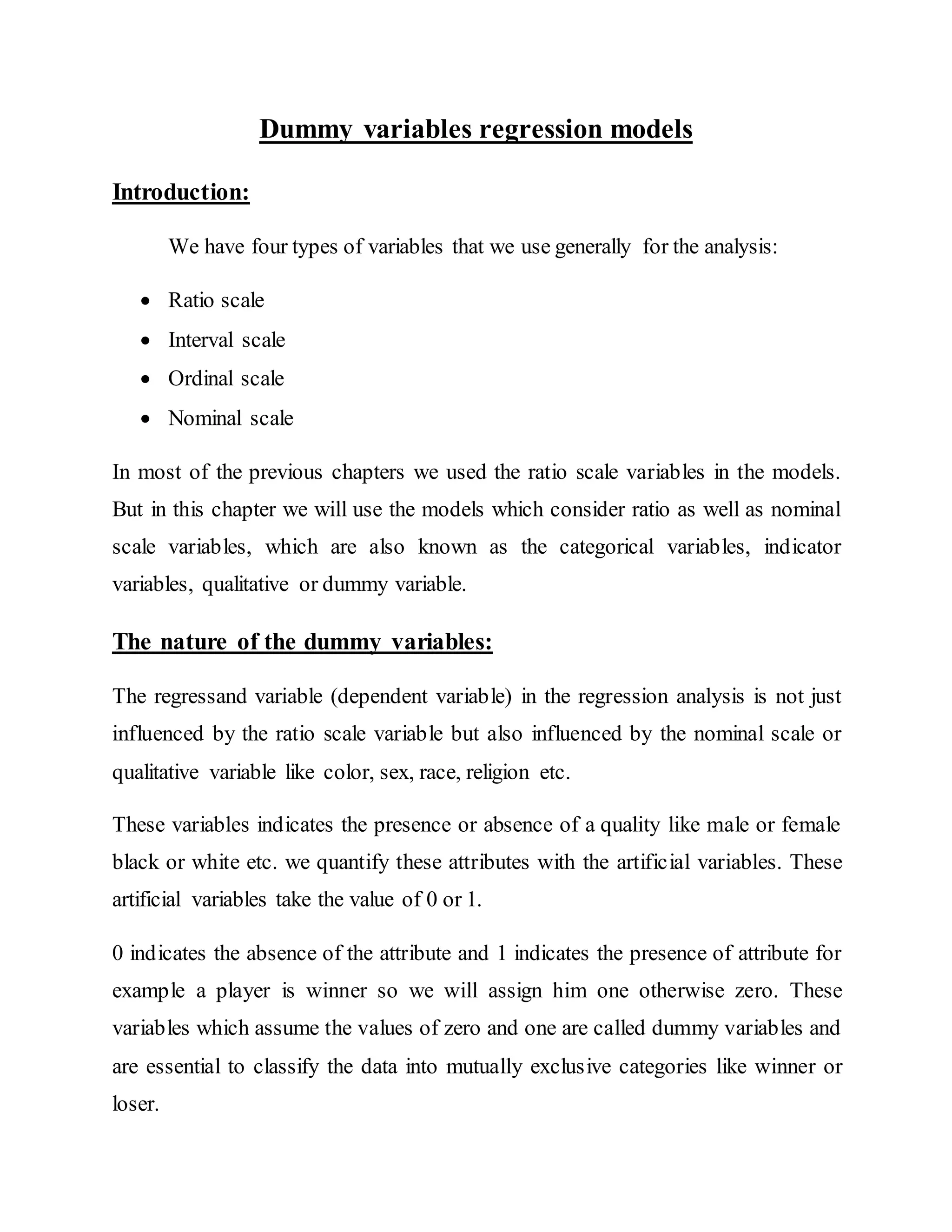 DUMMY VARIABLE REGRESSION MODEL | DOCX