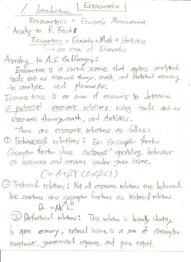 Econometrics Lecture Notes : Chapter 1 | PDF Econometrics Lecture Notes : Chapter 1 | PDF