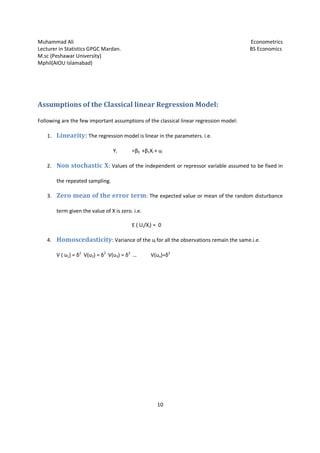 Econometrics notes (Introduction, Simple Linear regression, Multiple ...