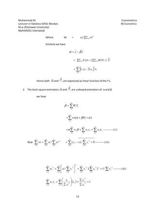 Econometrics notes (Introduction, Simple Linear regression, Multiple ...
