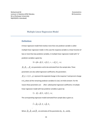 Econometrics notes (Introduction, Simple Linear regression, Multiple ...